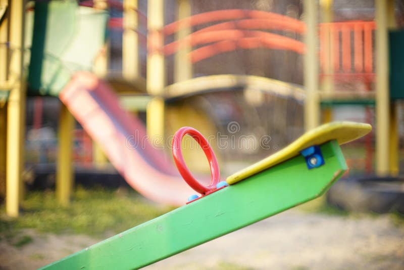 Playground with a New Swing Teeterboard Close Up Stock Photo - Image of ...