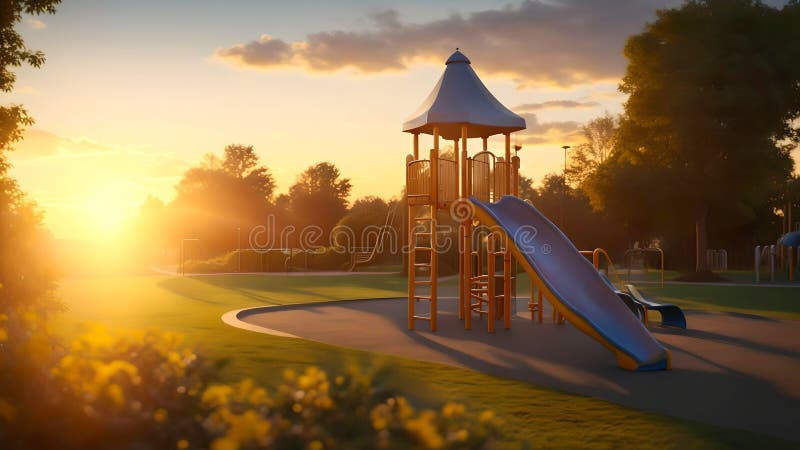 Playground in the Park in Sunset. Stock Illustration - Illustration of ...