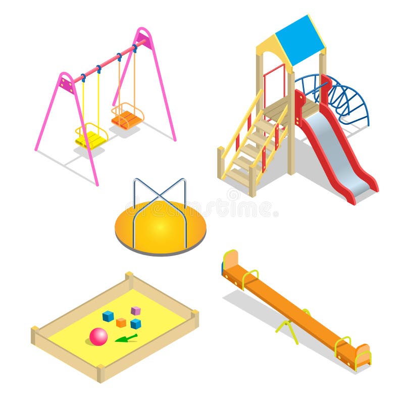 Playground. Playground Slide Theme Elements. Isometric Kids Playground ...