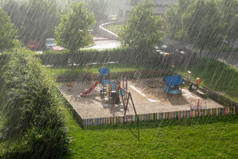 Playground in the Rain and Sun Stock Image - Image of czech, summer ...