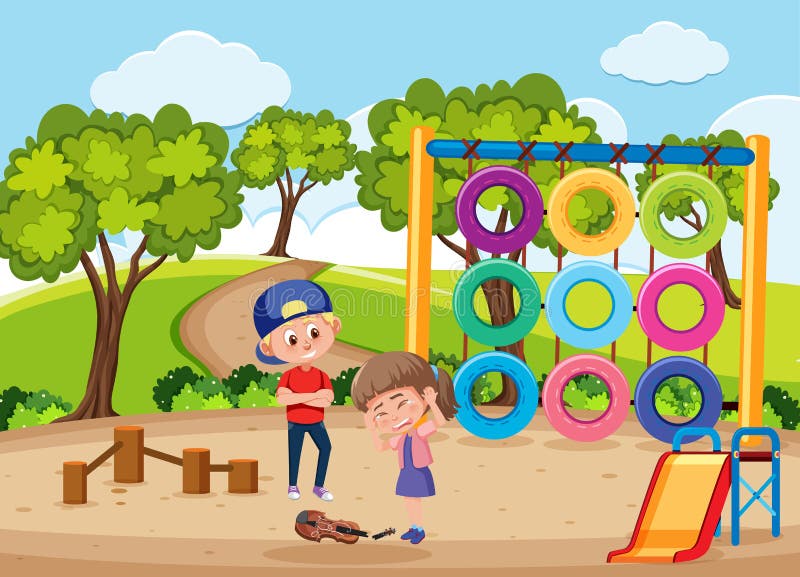 Playground Scene with Children Cartoon Stock Vector - Illustration of ...