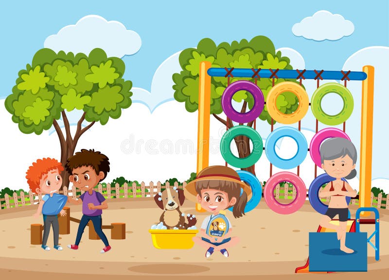Playground Scene with Children Cartoon Stock Vector - Illustration of ...