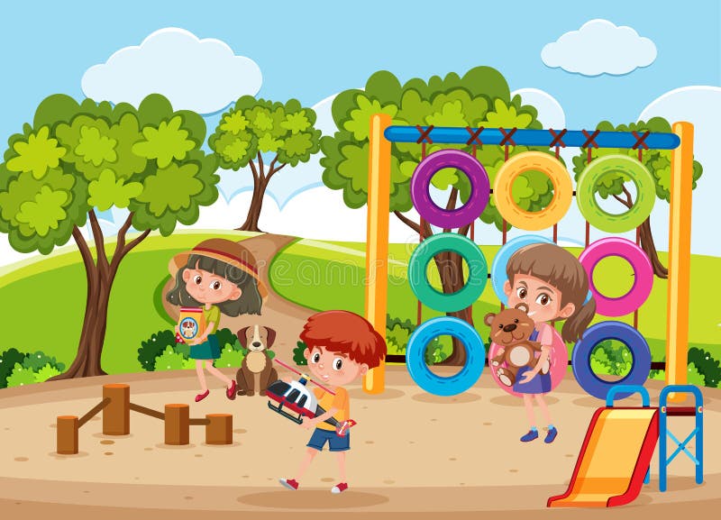 Playground Scene with Children Cartoon Stock Vector - Illustration of ...