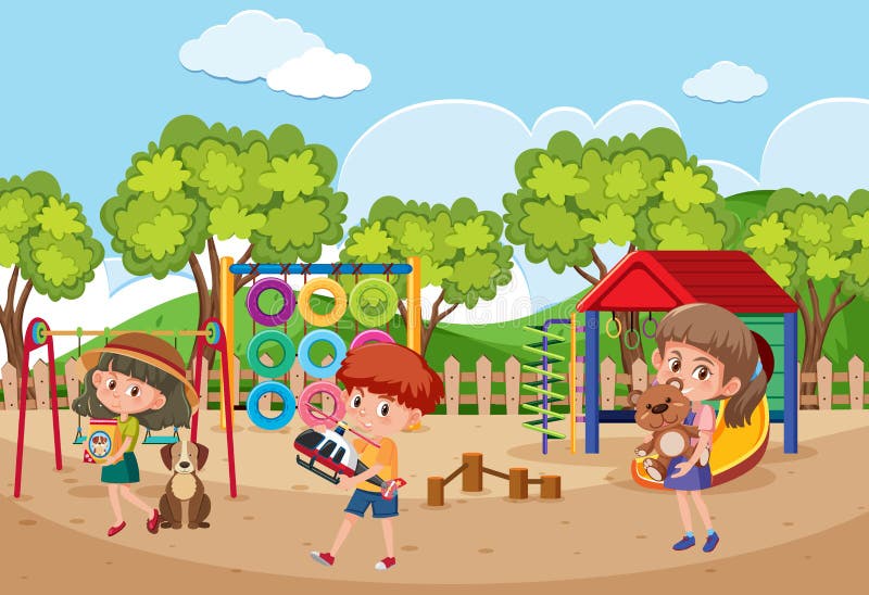 Playground Scene with Children Cartoon Stock Vector - Illustration of ...