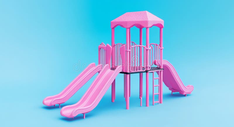 An Old Playground with a Pink Metal Slide . Stock Image - Image of ...