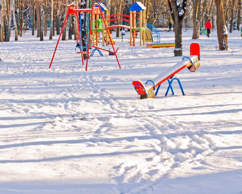 Playground in the Snow-covered Park Stock Image - Image of feelings ...