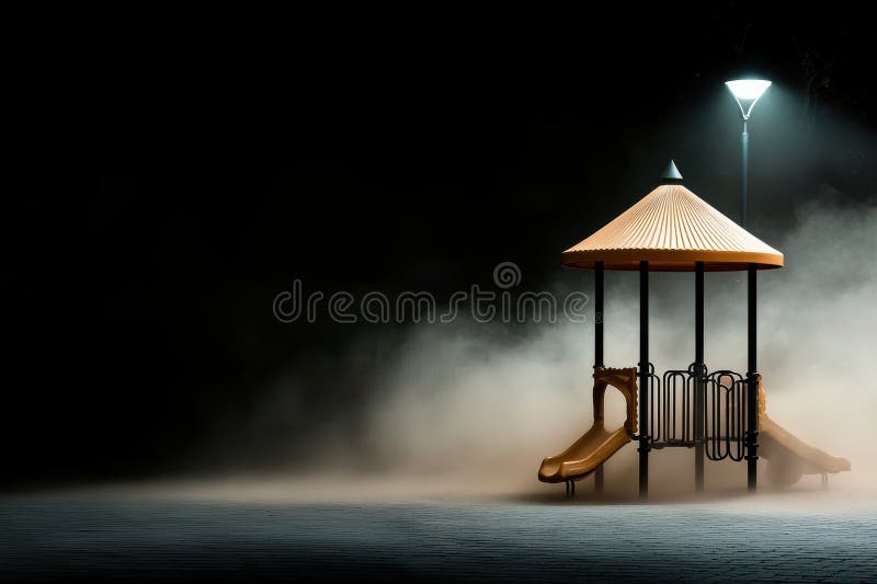 Playground Structure with Slides, Illuminated by Streetlight ...