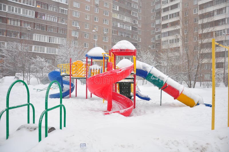 Playground Structure during a Snowfall, Russia Stock Image - Image of ...