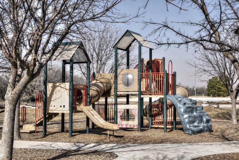 Playground Structure in Winter with Trees on Either Side Stock Image ...