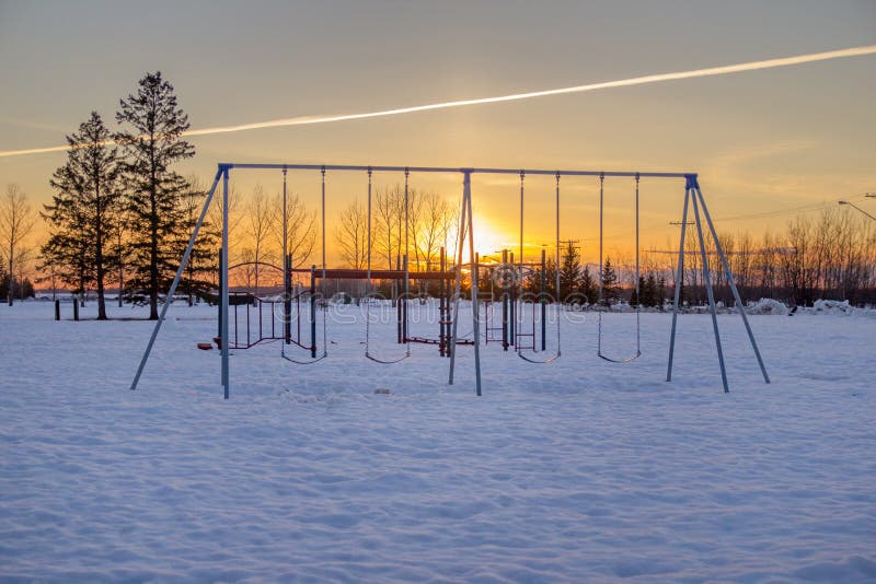 Playground at sunset stock image. Image of stream, trees - 39634509