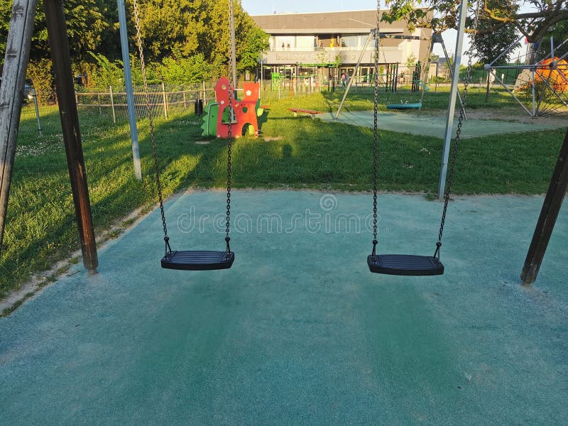 Playground, Swing for Children. without People Grass . Stock Photo ...