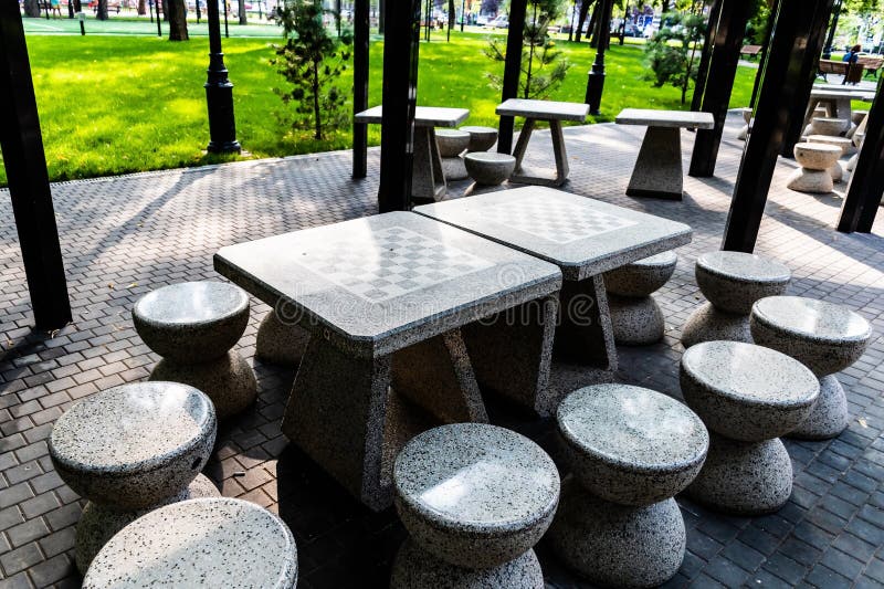 Playground with Tables and Chairs for Playing Chess Stock Photo - Image ...