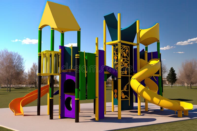 A Playground with a Tall Climbing Structure, Slides, and Monkey Bars ...