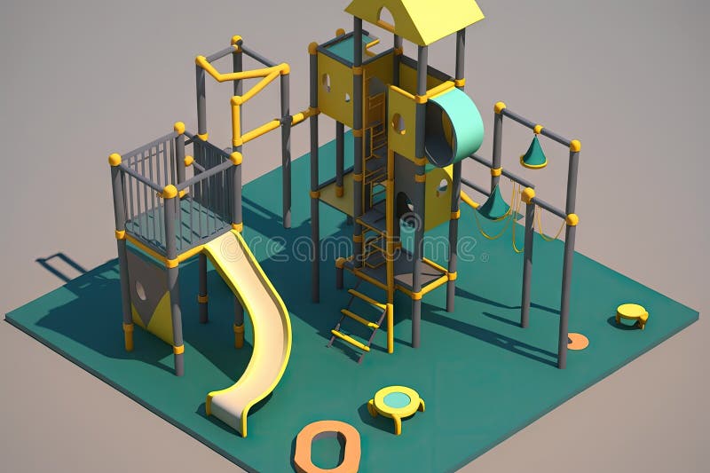 A Playground with a Tall Climbing Structure, Slides, and Monkey Bars ...