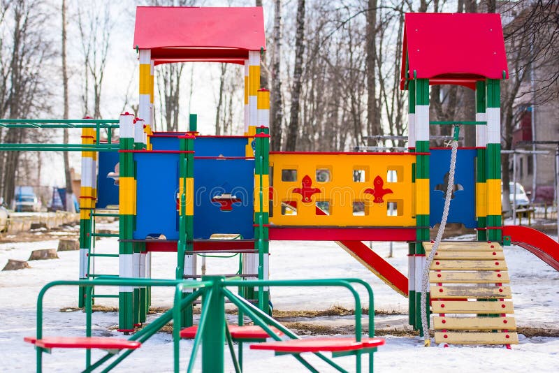 Playground in winter stock photo. Image of scene, frame - 68978756