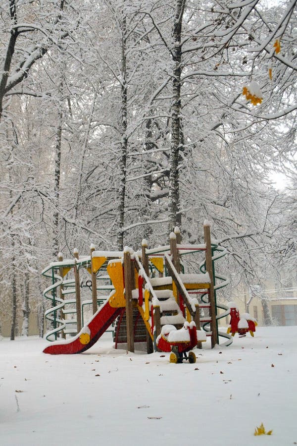 Playground in winter stock photo. Image of covered, frost - 79969576