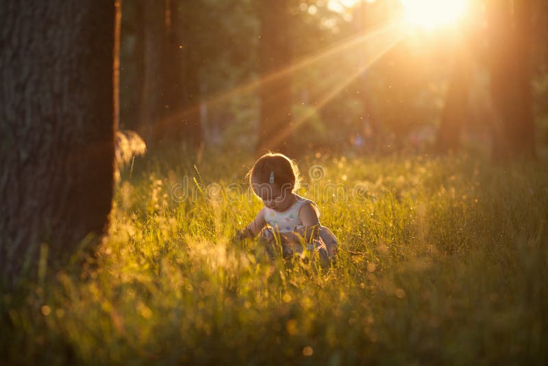 Playing Baby in Sunset Lights Stock Photo - Image of happy, beautiful ...