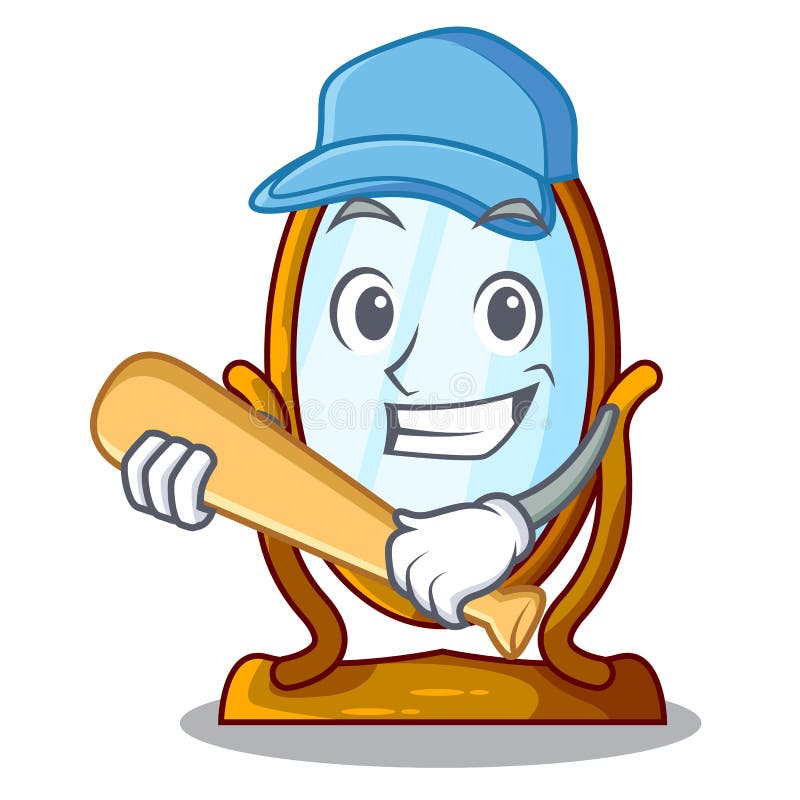 Playing Baseball Character Big Mirror in Beautiful Frame Stock Vector ...