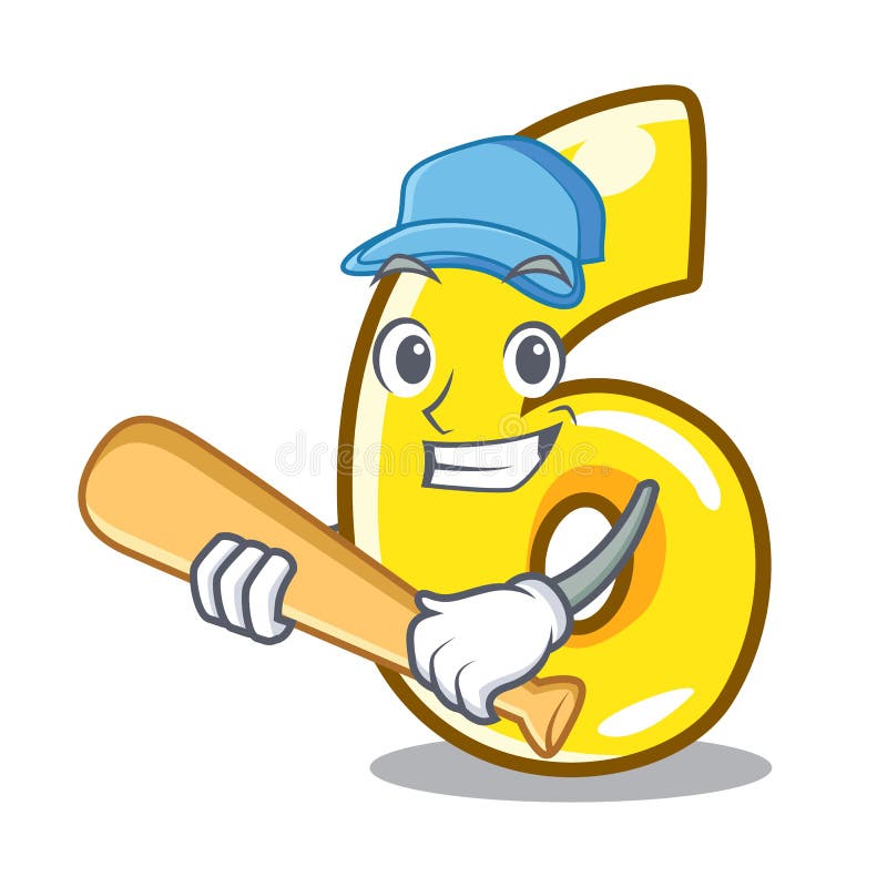 Playing Baseball Character Number Six on Brick Wall Stock Vector ...