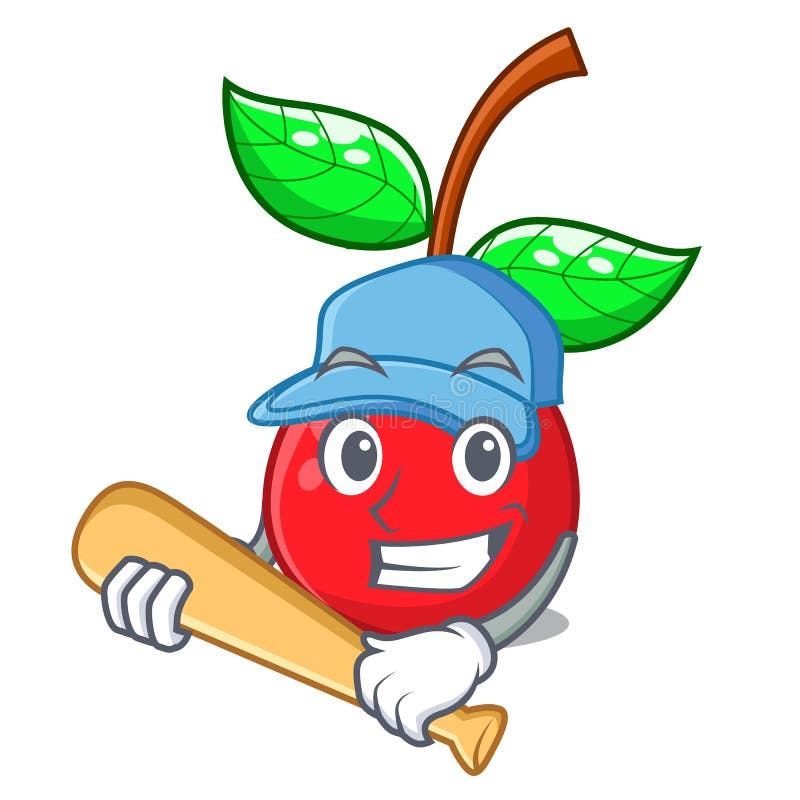 Playing Baseball Cherry Fruit in a Mascot Basket Stock Vector ...