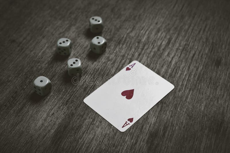 Playing Card Ace of Hearts and Game Dice Background Stock Photo - Image ...