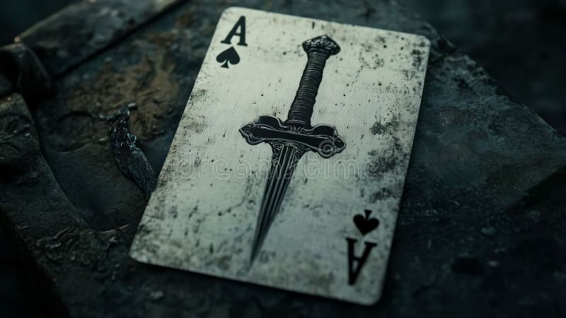 Ace of Spades Card Featuring a Dagger Design on a Textured Surface in a ...