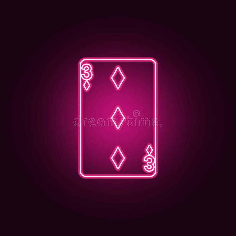 Playing Card Diamond Suit Three Icon. Elements of Web in Neon Style ...