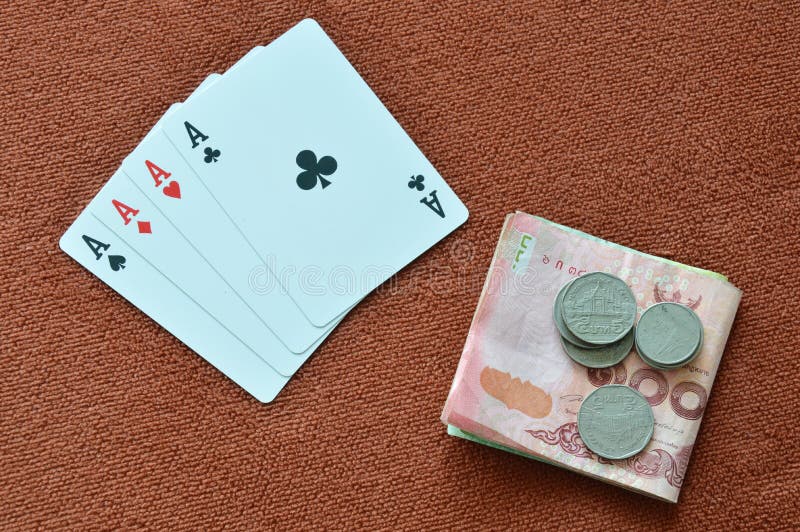 Playing Card Showdown Ace and Money on Table Stock Image - Image of ...