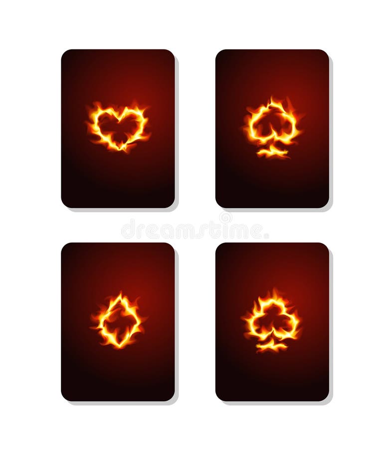 Playing card suits on fire stock vector. Illustration of fiery - 33584811