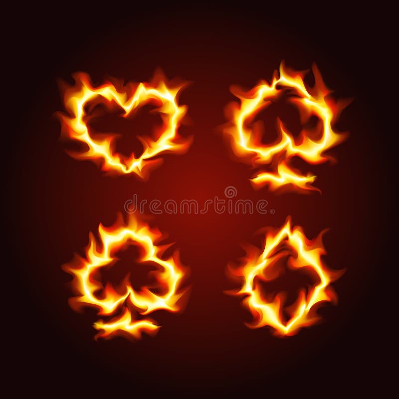 Playing card suits on fire stock vector. Illustration of fire - 33584848