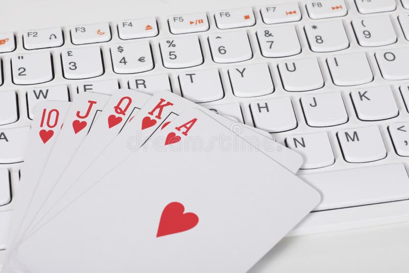 Playing Cards Against Computer Keyboard Stock Photo - Image of ...