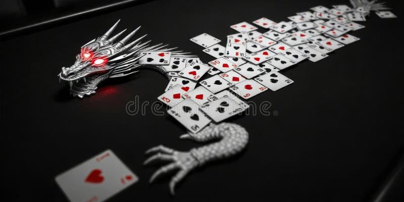 Playing Cards Arranged in a Dragon Shape with Glowing Eyes on a Dark ...