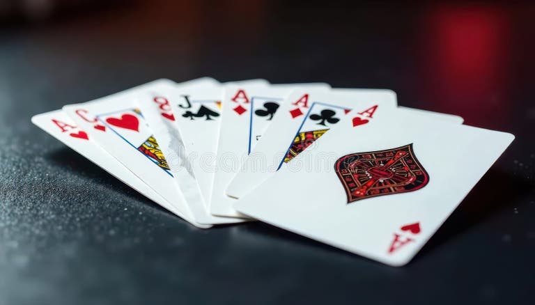 Playing Cards Arranged in a Royal Flush Sequence , Royal Flush, Hearts ...