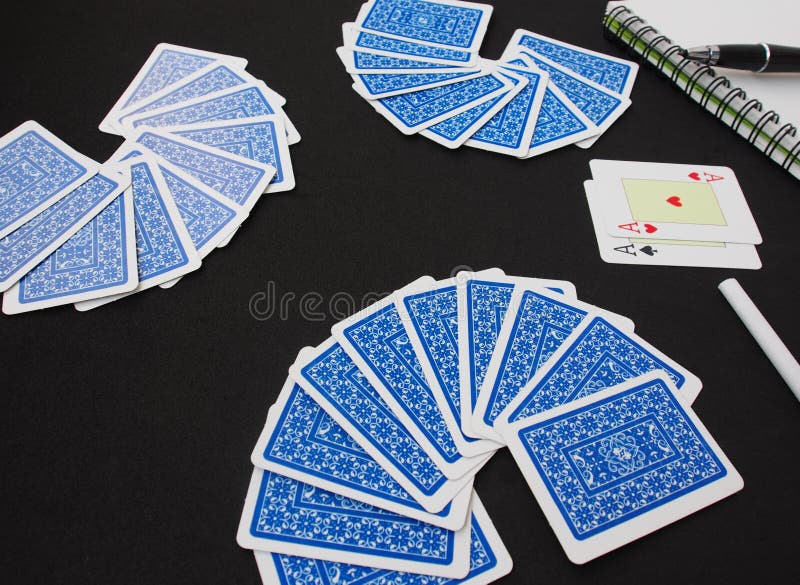 Playing Cards, Card Suit.Blue Deck Of Playing Cards Over Black ...