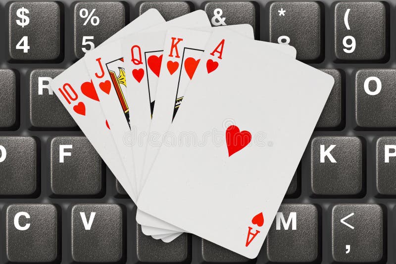 Playing Cards on Computer Keyboard Stock Photo - Image of paper, gamble ...