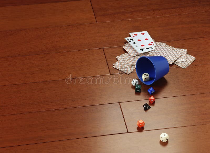 Playing Cards and Dice on a Parquet from Mahogany Stock Photo - Image ...