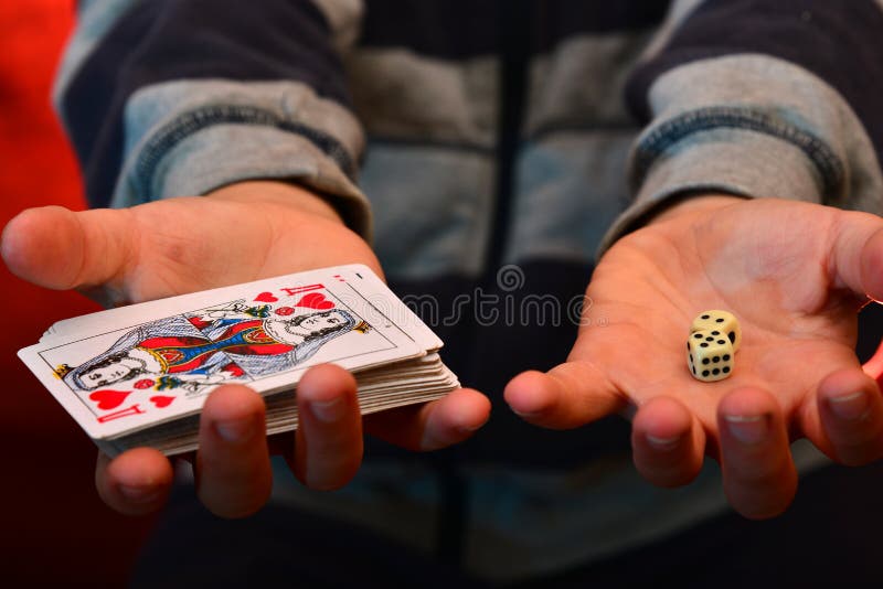 Playing Cards or Dice, the Right Choice on a Red Background. Stock ...