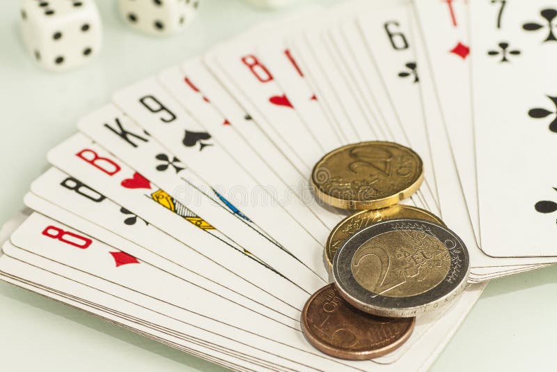 Dice, Coins And Playing Cards. Stock Image - Image of euro, electronic ...