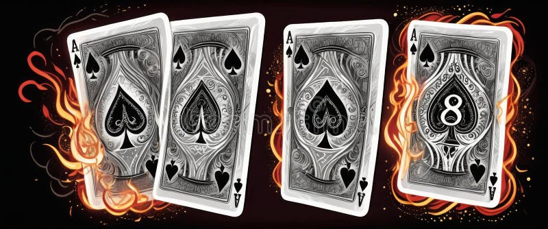 Playing Cards with Fiery Elements, Aces and Eights Illustration Stock ...