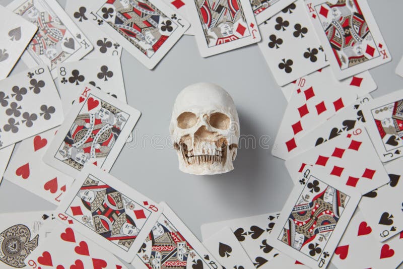 Playing Cards with Human Skull Stock Image - Image of horror, design ...