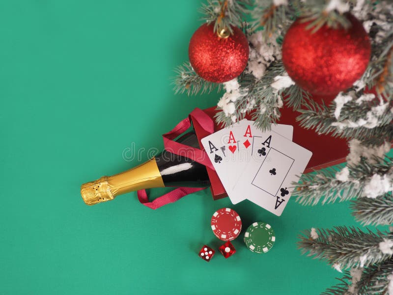 Playing Cards and Poker Chips Near a Christmas Tree Stock Photo - Image ...