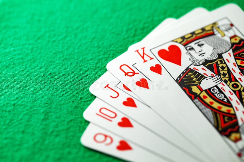 Playing Cards, Poker Combination Straight Flush of Hearts from the King ...
