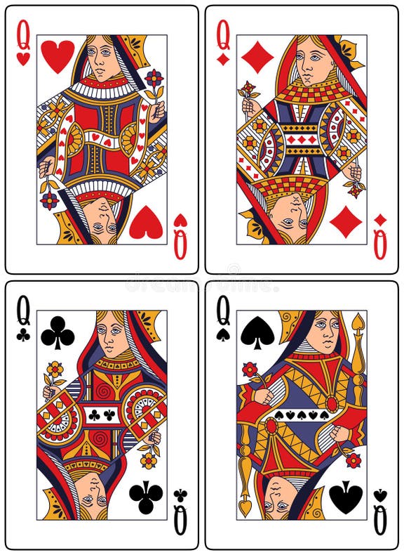 Set Four Queens Playing Cards Stock Illustrations – 30 Set Four Queens ...