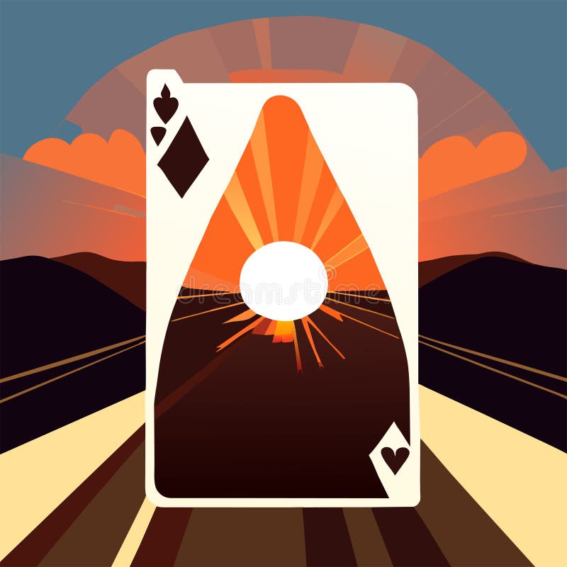 Playing Cards on the Road at Sunset. Vector Illustration in Flat Style ...