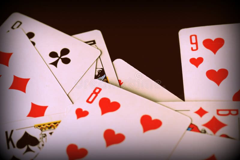 Playing Cards Scattered on the Table Close-up. Retro Style Toned ...