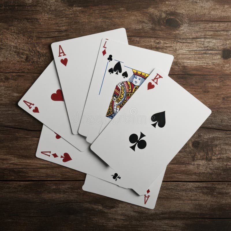 Playing Cards Stacked on Wooden Surface Stock Illustration ...