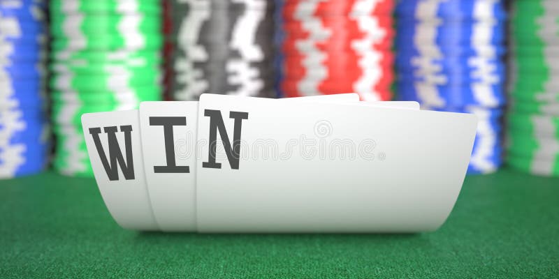 A Hand of Playing Cards with Win Text. 3d Rendering Stock Illustration ...