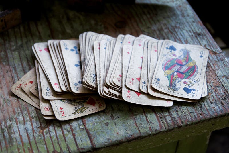 Playing Cards on Wooden Table Stock Image - Image of economy, number ...