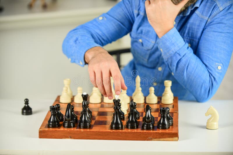 Playing Chess. Intellectual Hobby. Figures on Wooden Chess Board ...