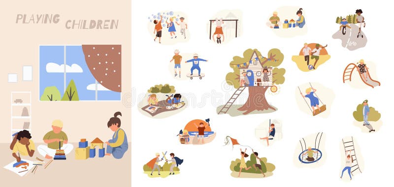 Playing Children Infographic Set Stock Vector - Illustration of ...